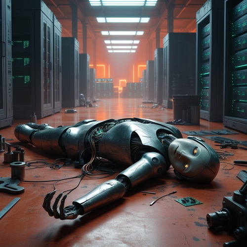 Leonardo_Phoenix_A_worn_and_battered_humanoid_android_lies_spr_0.jpg ...